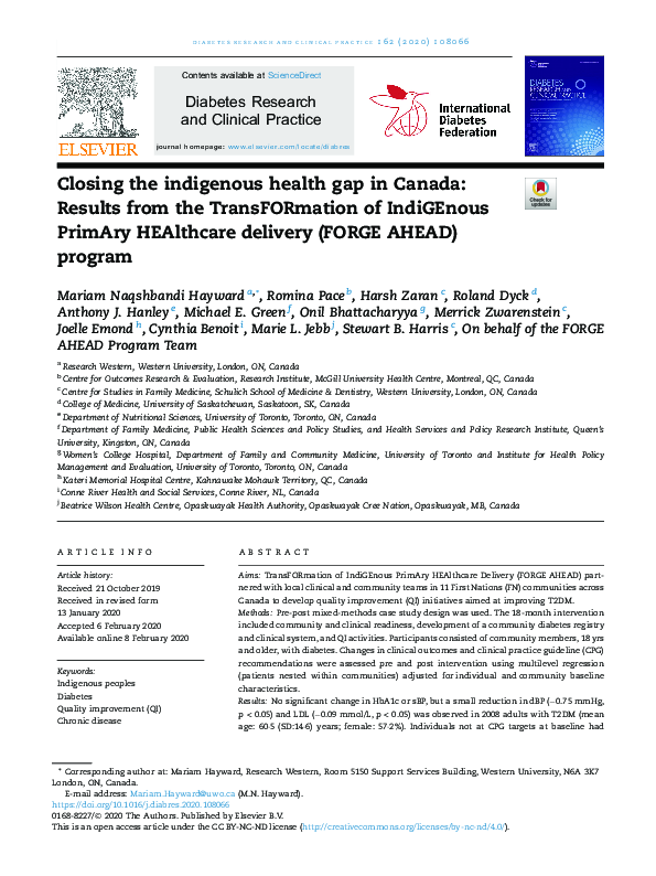 (PDF) Closing the indigenous health gap in Canada: Results from the ...