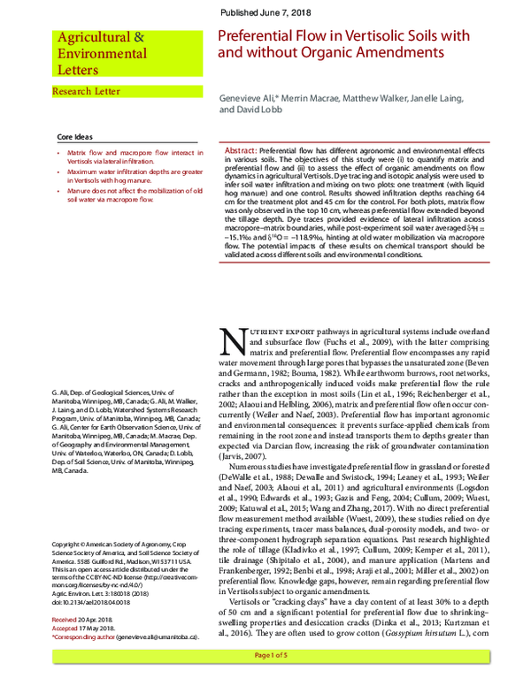 (PDF) Preferential Flow in Vertisolic Soils with and without Organic ...