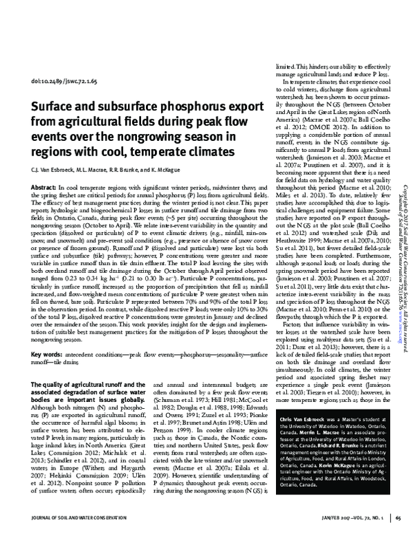 (PDF) Surface and subsurface phosphorus export from agricultural fields ...