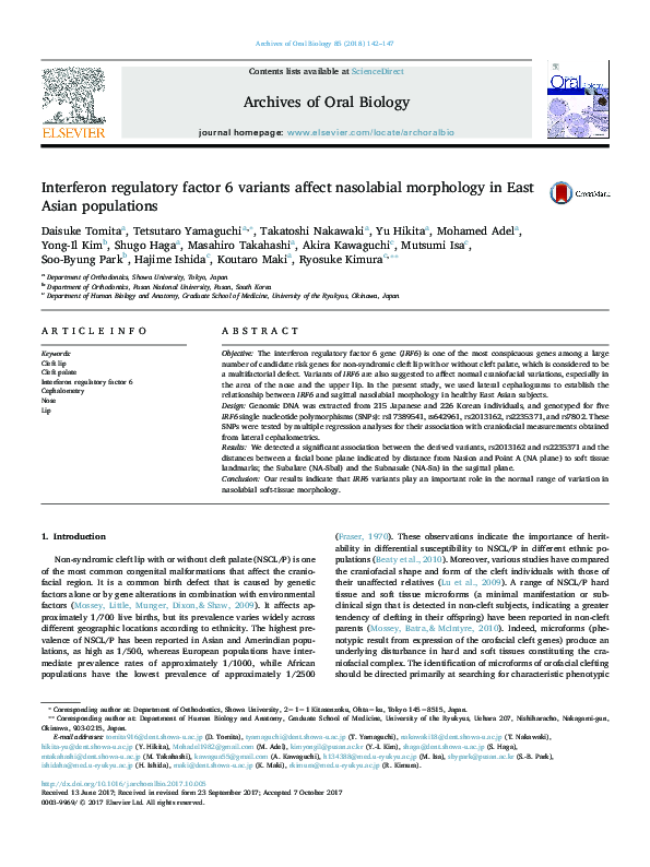 Pdf Interferon Regulatory Factor 6 Variants Affect Nasolabial