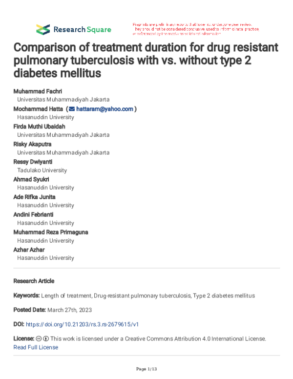 (PDF) Comparison of treatment duration for drug resistant pulmonary ...