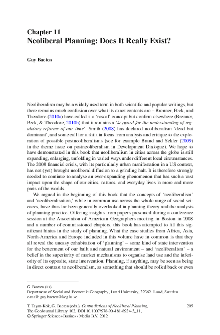 (PDF) Chapter 11: Neoliberal Planning: Does It Really Exist?