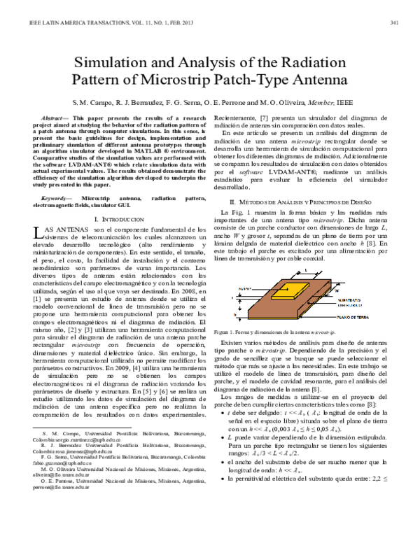 (PDF) Simulation and Analysis of the Radiation Pattern of Microstrip Patch-Type Antenna