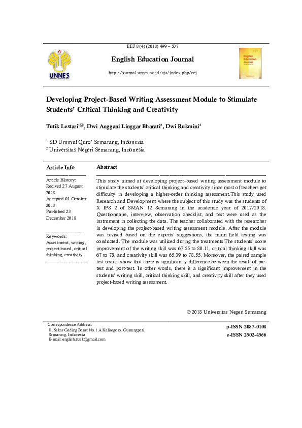 (PDF) Developing Project-Based Writing Assessment Module to Stimulate ...