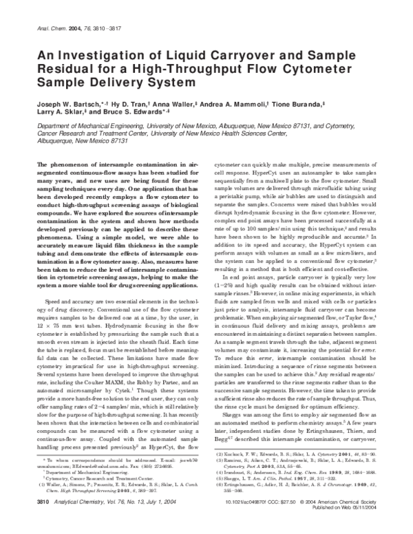 (PDF) An Investigation of Liquid Carryover and Sample Residual for a ...