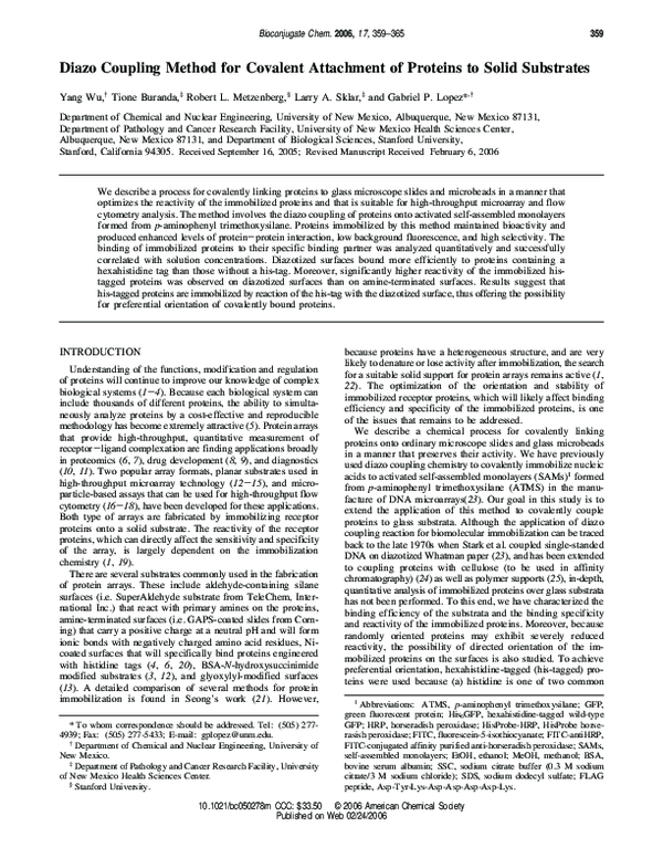 (PDF) Diazo Coupling Method for Covalent Attachment of Proteins to ...