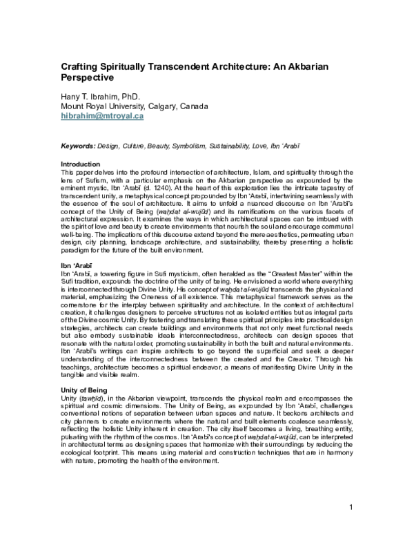 (PDF) Crafting Spiritually Transcendent Architecture: An Akbarian ...