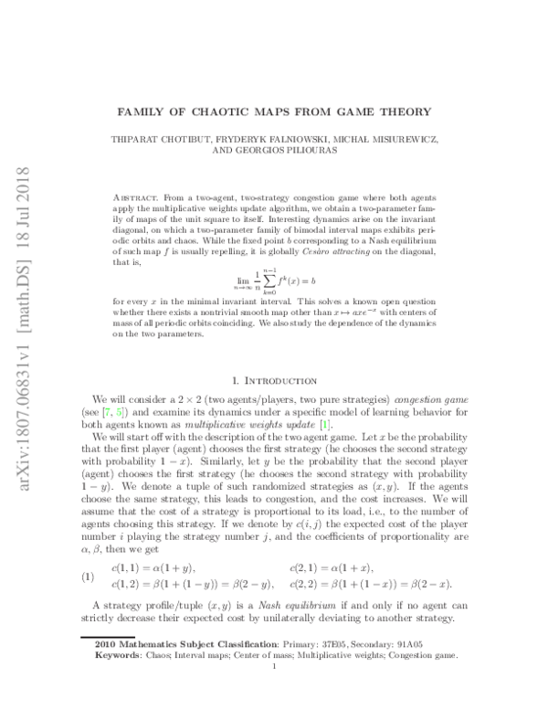 (PDF) Family of chaotic maps from game theory