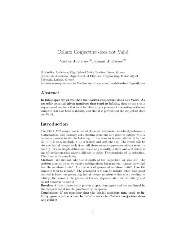 (PDF) Collatz Conjecture does not Valid | Vasilios Andritsos - Academia.edu