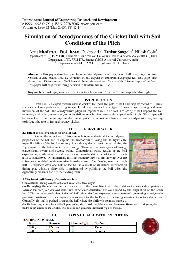 (PDF) Simulation of Aerodynamics of the Cricket Ball with Soil ...