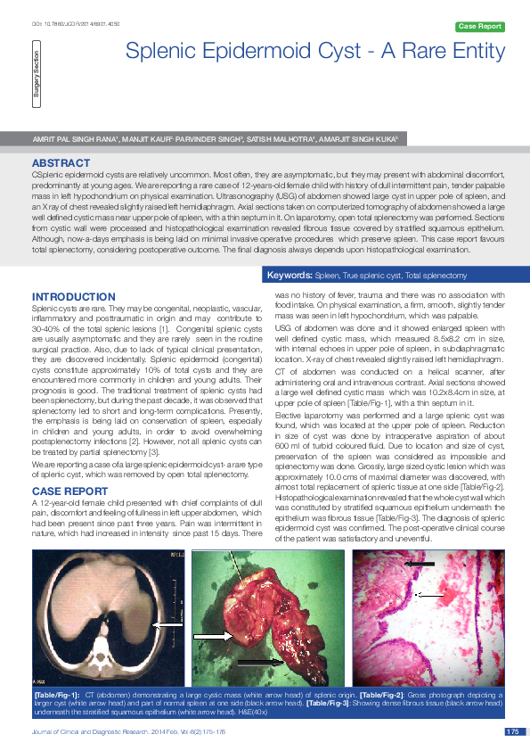 (PDF) Splenic Epidermoid Cyst - A Rare Entity