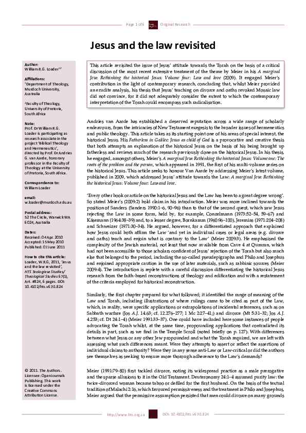 (PDF) Jesus and the law revisited