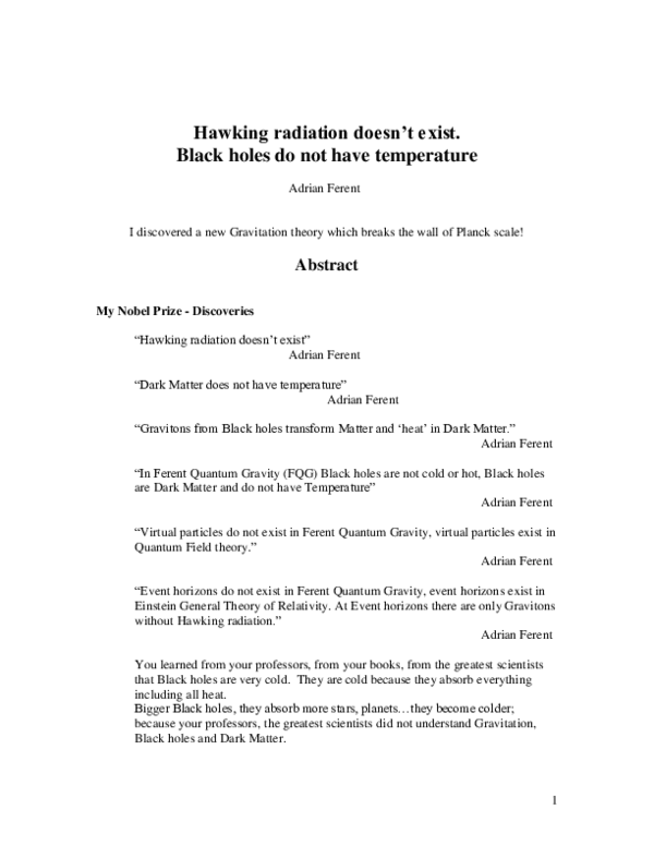 (PDF) Hawking Radiation Doesn’t Exist. Black Holes do not Have ...