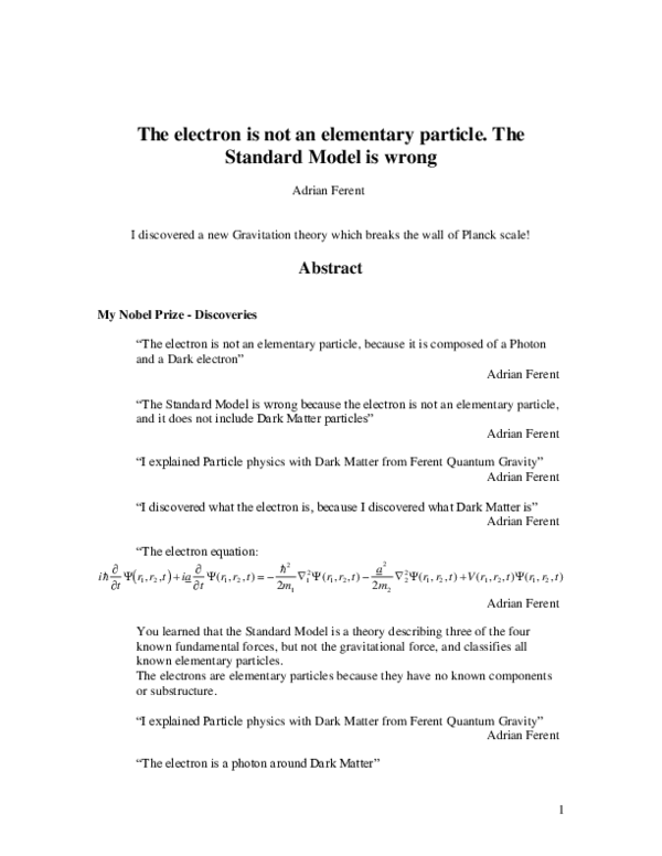 (PDF) The Electron is not an Elementary Particle. the Standard Model is ...