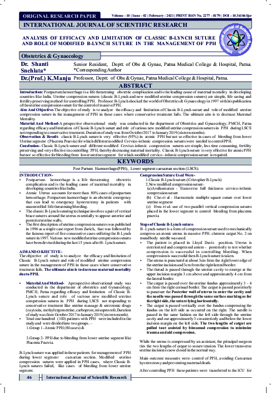 (PDF) Analysis of Efficacy and Limitation Of Classic B-Lynch Suture and ...