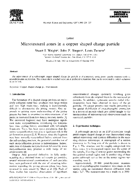 (PDF) Microtextural zones in a copper shaped charge particle