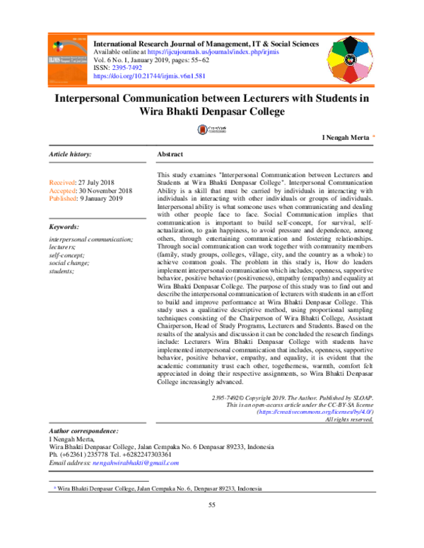 (PDF) Interpersonal communication between lecturers with students in ...