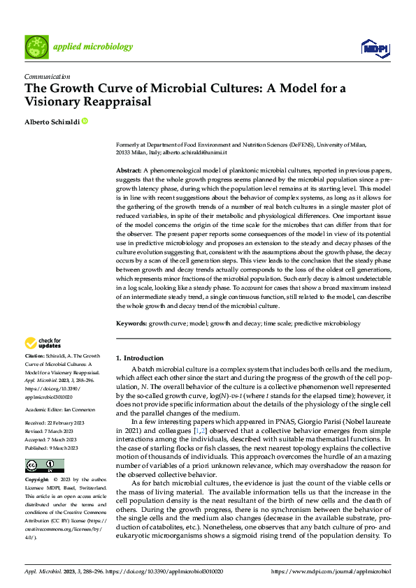 (PDF) The Growth Curve of Microbial Cultures: A Model for a Visionary ...