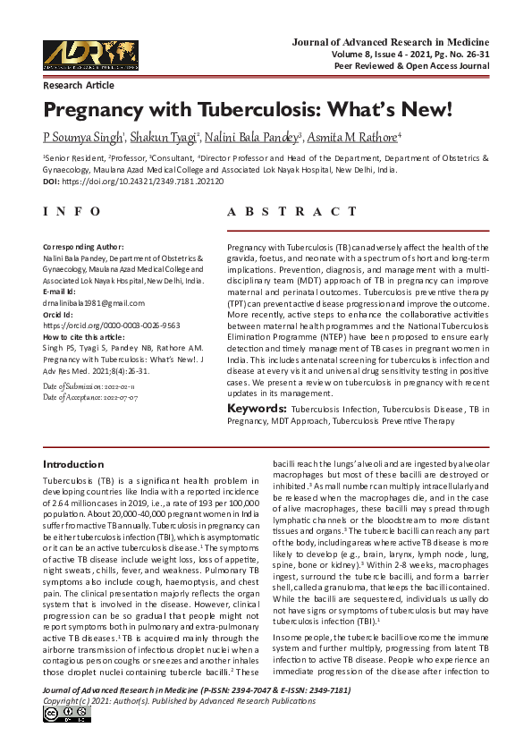 (PDF) Pregnancy with Tuberculosis: What’s New!