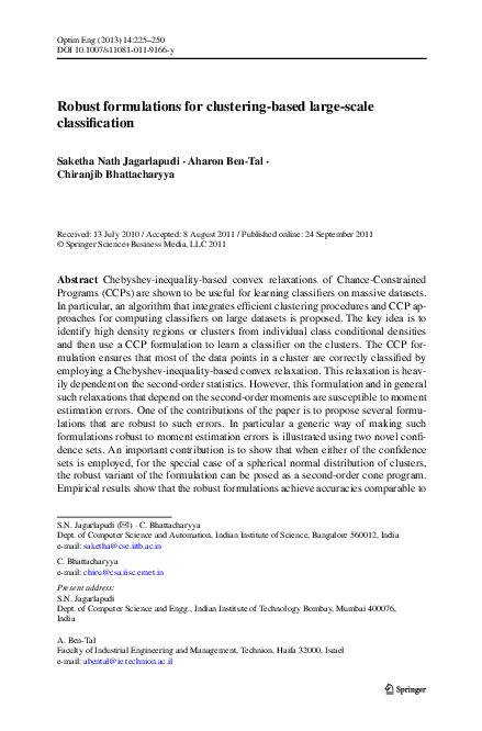 Pdf Robust Formulations For Clustering Based Large Scale Classification