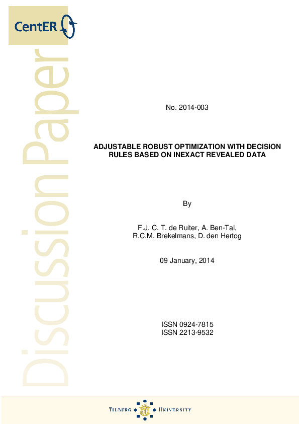 (PDF) Adjustable Robust Optimization with Decision Rules Based on Inexact Revealed Data