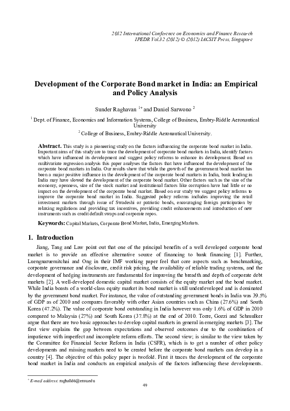 (PDF) Development of the Corporate Bond market in India: an Empirical and Policy Analysis
