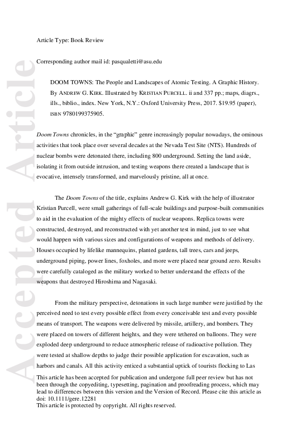 (PDF) Doom Towns: The People and Landscapes of Atomic Testing. A ...