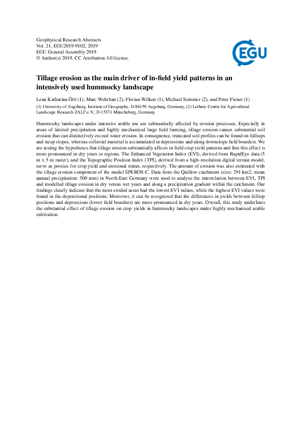 (PDF) Tillage erosion as the main driver of in-field yield patterns in ...