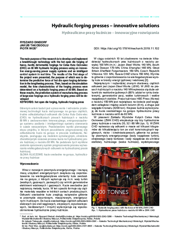 (PDF) Hydraulic forging presses – innovative solutions