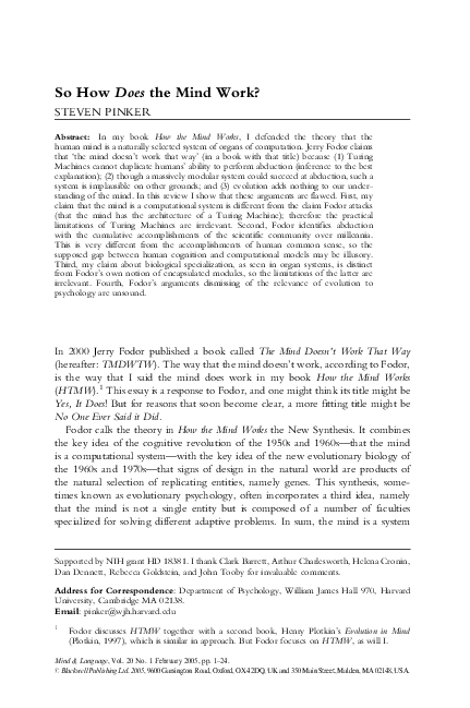 (PDF) So How Does the Mind Work?