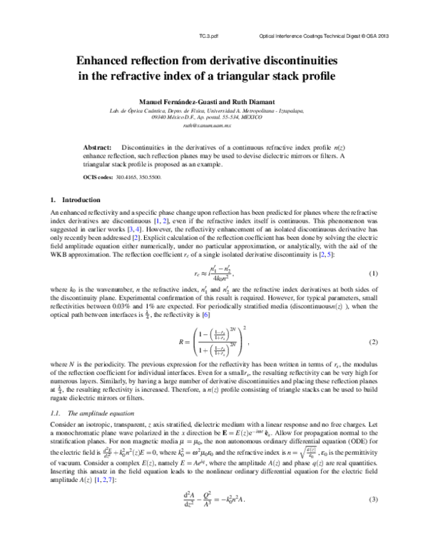 (PDF) Enhanced reflection from derivative discontinuities in the refractive index of a ...