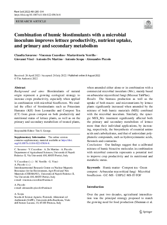 (PDF) Combination of humic biostimulants with a microbial inoculum ...