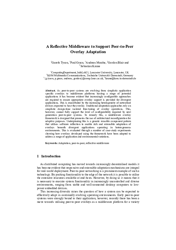 (PDF) A Reflective Middleware to Support Peer-to-Peer Overlay Adaptation