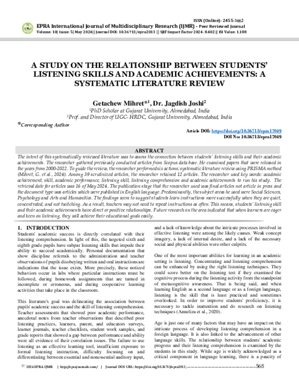 (PDF) A STUDY ON THE RELATIONSHIP BETWEEN STUDENTS' LISTENING SKILLS ...