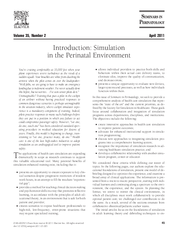 (PDF) Introduction: Simulation in the Perinatal Environment