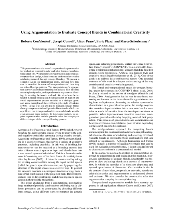 Using argumentation to evaluate concept blends in combinatorial creativity