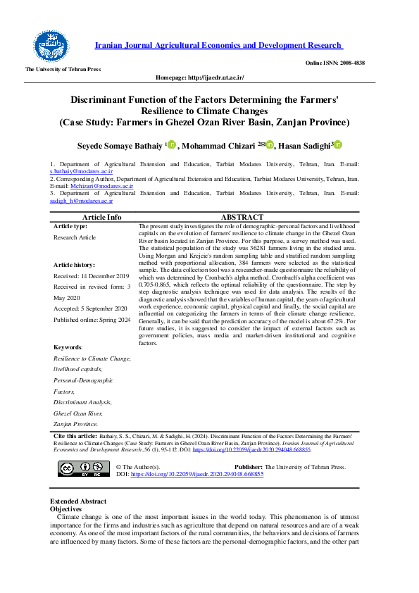(PDF) Discriminant Function of the Factors Determining the Farmers' Resilience to Climate ...