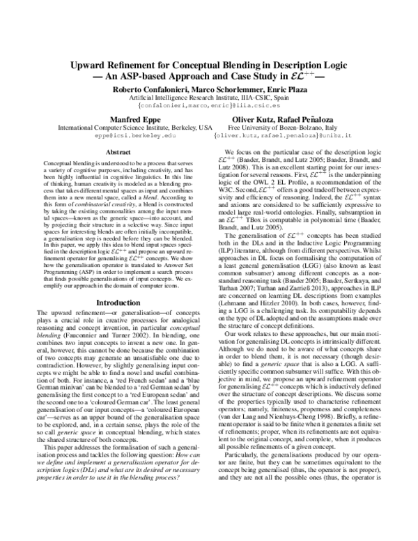 (PDF) Upward Refinement for Conceptual Blending in Description Logic ...