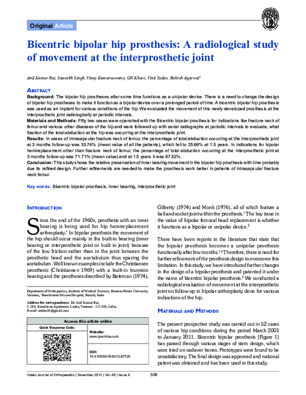 (PDF) Bicentric Bipolar Hip Prosthesis Movement Study