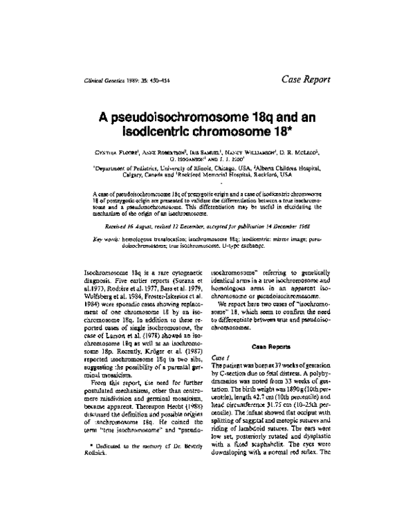 (PDF) A pseudoisochromosome 18q and an isodicentric chromosome 18*