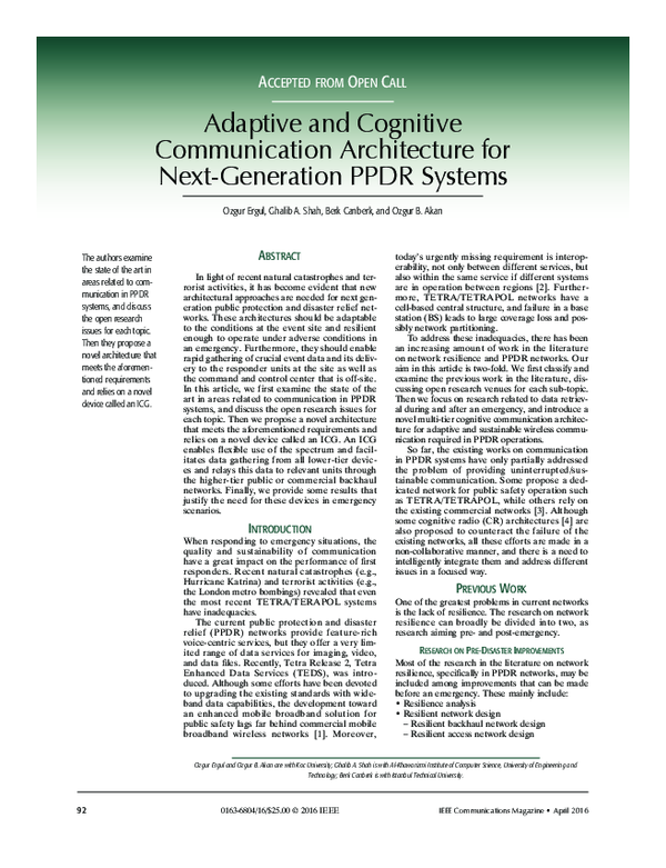 (PDF) Adaptive and cognitive communication architecture for next-generation PPDR systems