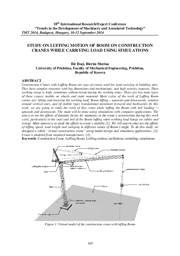 (PDF) Study on Luffing Motion of Boom on Construction Cranes While ...