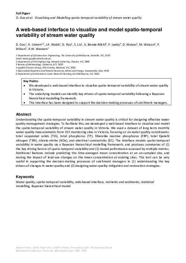 (PDF) A web-based interface to visualize and model spatio-temporal variability of stream water ...