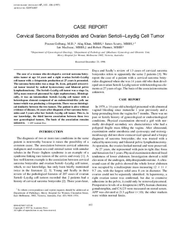 (PDF) Cervical Sarcoma Botryoides and Ovarian Sertoli–Leydig Cell Tumor