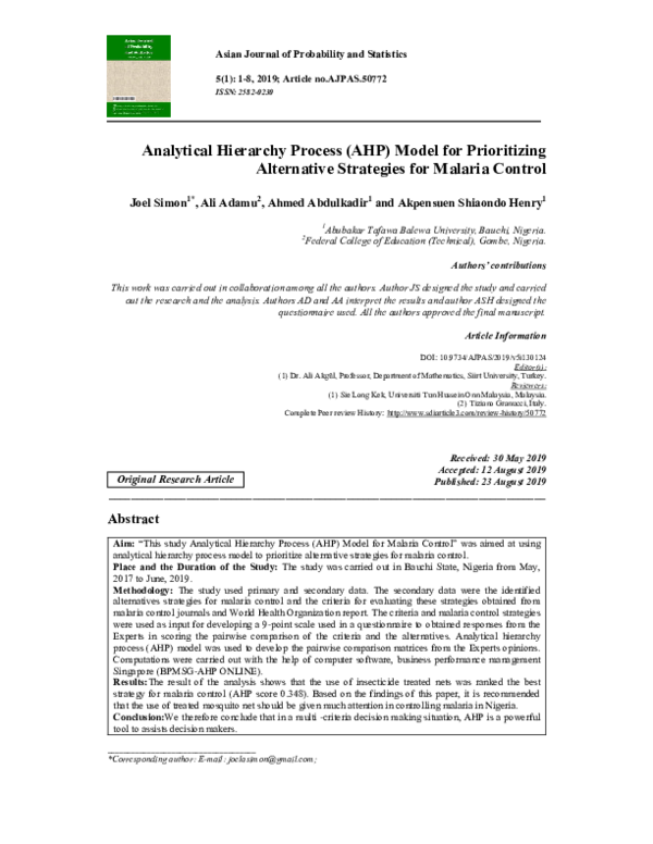 (PDF) Analytical Hierarchy Process (AHP) Model for Prioritizing ...