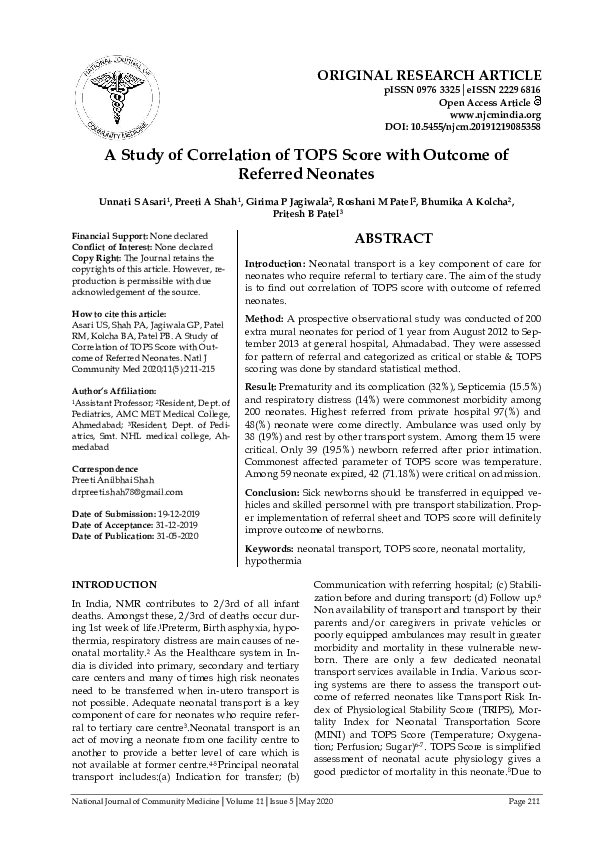 (PDF) A Study of Correlation of TOPS Score with Outcome of Referred ...