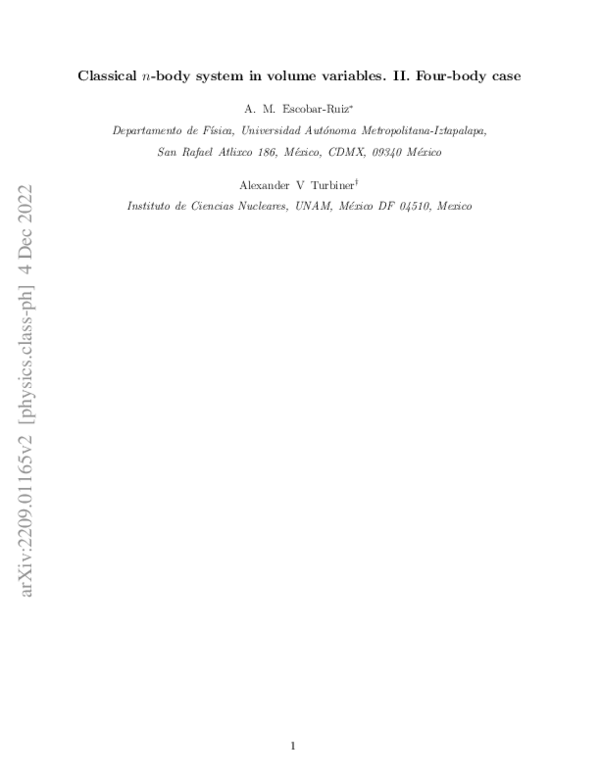 (PDF) Classical $n$-body system in volume variables. II. Four-body case