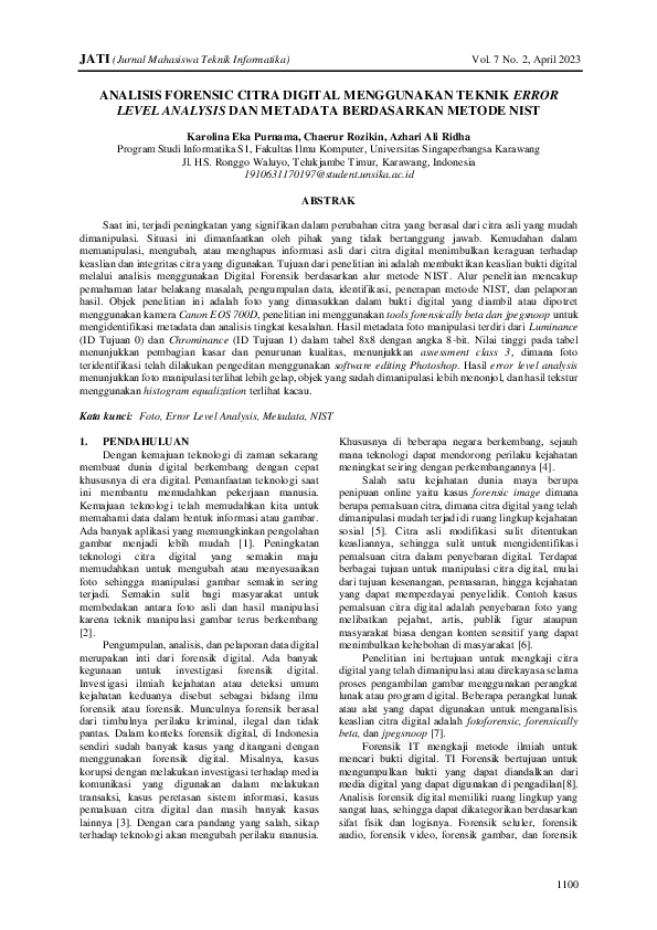 (PDF) Analisis Forensic Citra Digital Menggunakan Teknik Error Level Analysis Dan Metadata ...