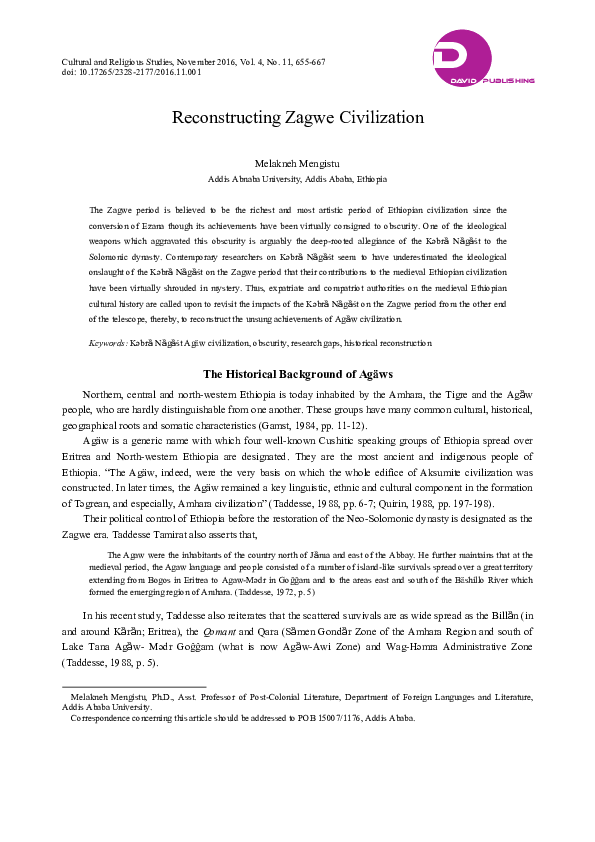 (PDF) Reconstructing Zagwe Civilization