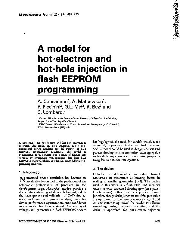 (PDF) A model for hot-electron and hot-hole injection in flash EEPROM programming